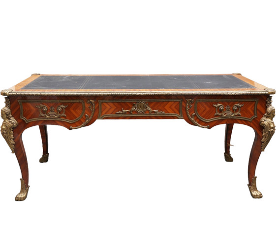Regency style “office plat” table in palorrosa with bronze applications ...