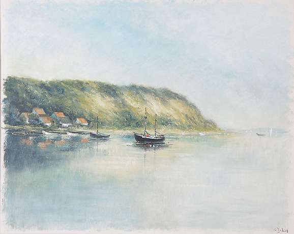 CARL JULIUS. Coastal area with boats, oil on canvas, signed C. Julius ...