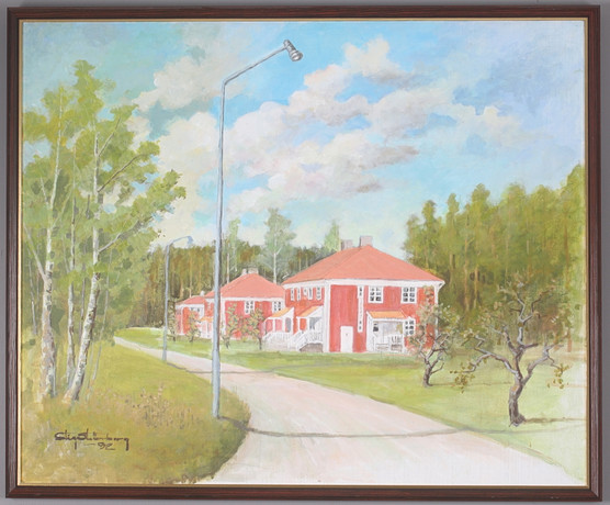 STIG STRÖMBERG. Husmotiv, olja på duk, signerad och daterad -92. Konst ...