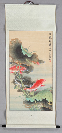 KAKEMON, Japan, motif with koi fish, watercolour, 20th century ...