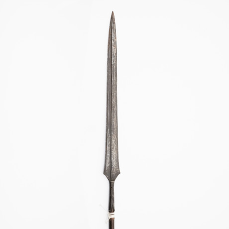 A spear, circa 1900, Ngbandi, long spear head, box with simple dot ...