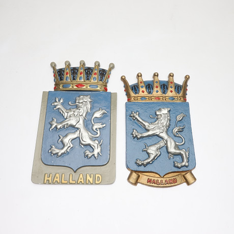 Two metal plaques, Halland's landscape coat of arms, 20th century ...
