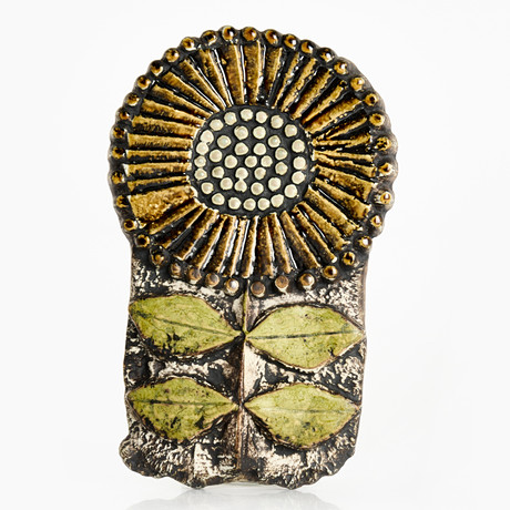 LISA LARSON. Sunflower, relief, stoneware, Gustavsberg, signed and ...
