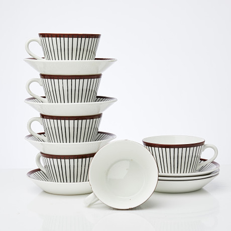 STIG LINDBERG. “Spisa Ribb”, teacups with saucer, 6 dlr, porcelain ...