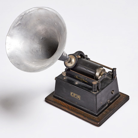 FONOGRAF MED FONOGRAFRULLAR, fonograf märkt GEM, Thomas A Edison Trade ...