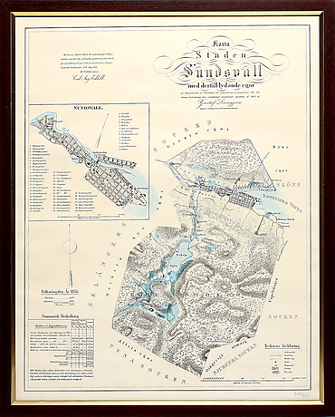 MAP, reprint, "Map of the City of Sundsvall with related properties ...
