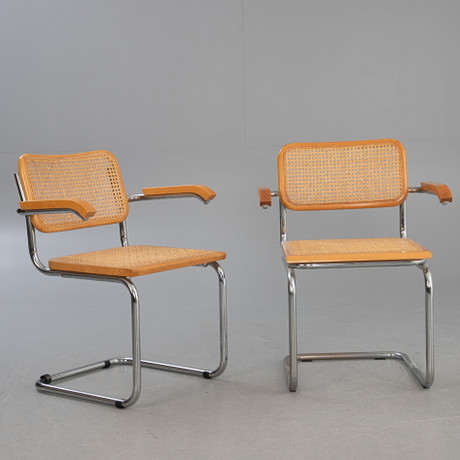 2 cantilever chairs. steel pipe, wood, pipe mesh. Furniture - Armchairs ...