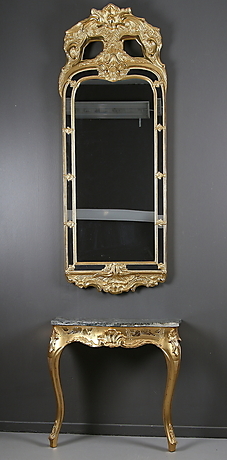 MIRROR with DRESSING TABLE with MARBLE TOP, Roko style, 1900s. Mirrors ...