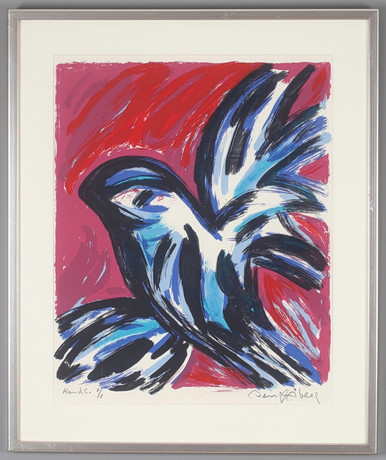 BENGT ÅBERG. Bird composition, lithograph, hand coloured, signed and ...