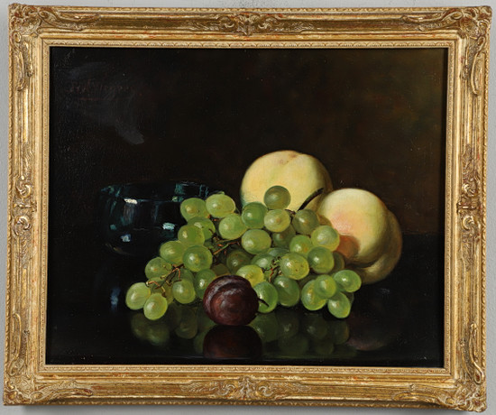 BEREND WOLTER WEYERS (1866-1949). STILL LIFE OF GRAPE, PEACHES, PLUM ...