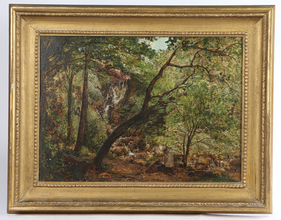 HENRY MARK ANTHONY (BRITTISK, 1817-1886) SKOGSSCEN MED FIGUR. Konst ...