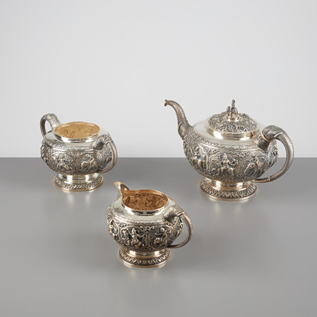 A 3-piece silver tea set, Madras, India late 19th century. Silver ...