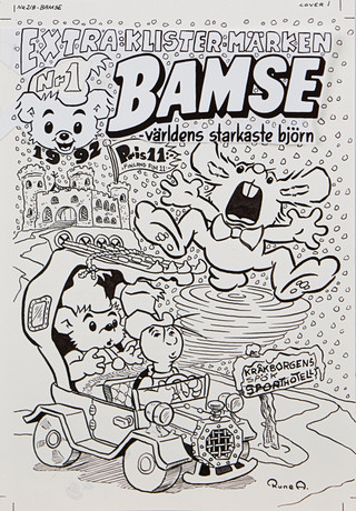 RUNE ANDRÉASSON. Original cover, Bamse number 1 from 1992, signed Rune ...