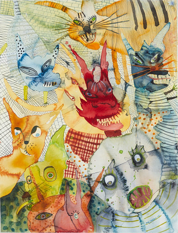 MAJ STRÖM. Komposition med katter, akvarell, signerad MAJ STRÖM -05 ...