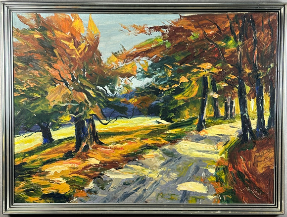 AXEL LIND. Oil on canvas, avenue with trees in autumn colours, signed ...