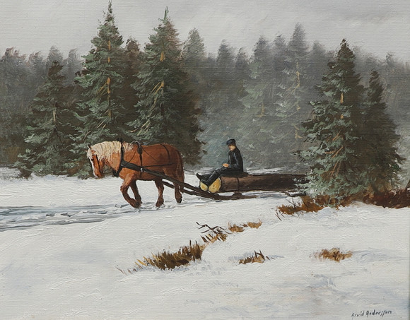 ARVID ANDERSSON. olja på duk, arbetshäst i vinterlandskap, signerad. Konst - Måleri - Auctionet