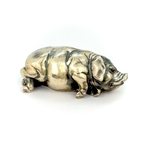 FABERGE SILVER PIG WITH RUBY EYES. Silver & Metals - Other metals ...