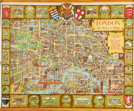 KERRY LEE. ”The Bastion of Liberty”, karta över London, tryckt kort ...
