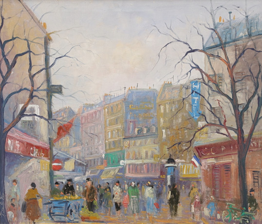 ERNST RASMUSSEN (DANMARK 1912-1964. Motiv från Paris, olja på duk ...