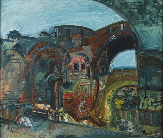 LARS HERDER. Oil painting on panel. Terrace stairs, Helsingborg. Signed ...