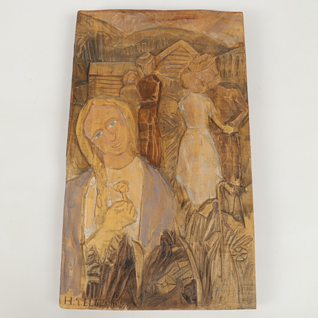 HELMER TELEMAN. Relief, trä, signerad-71. Konst - Skulptur - Auctionet
