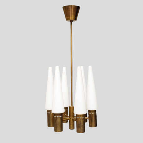 HANS-AGNE JAKOBSSON. Taklampa, 6-arm, mässing och opalglas, Sverige ...