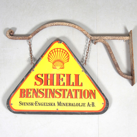 REKLAMSKYLT, emalj med gjutänsfäste, "Shell bensinstation, Svensk ...