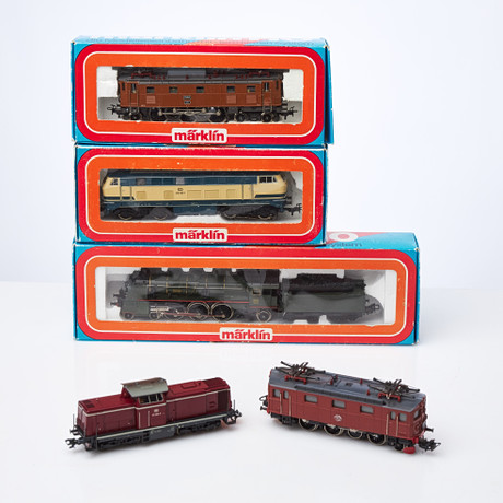 MÄRKLIN, 5 st, lok. nummer 3473, 3074, 3083, 3030, 3151, i original ...