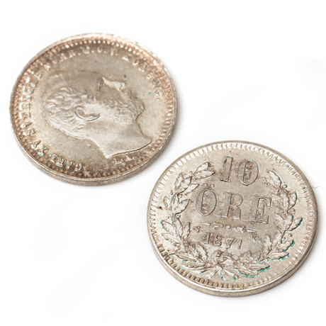 SILVERMYNT, 2 st, 10 öre, silver, Karl XV, 1871. Totalt ca 1,7 gram ...