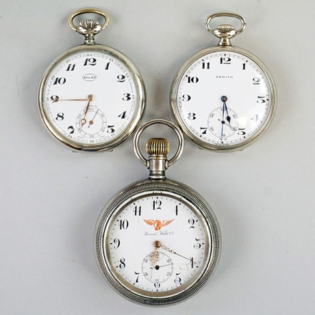 FICKUR, 3 st, vitmetall, Zenith, Nilax, General Watch Co, 1900-tal ...
