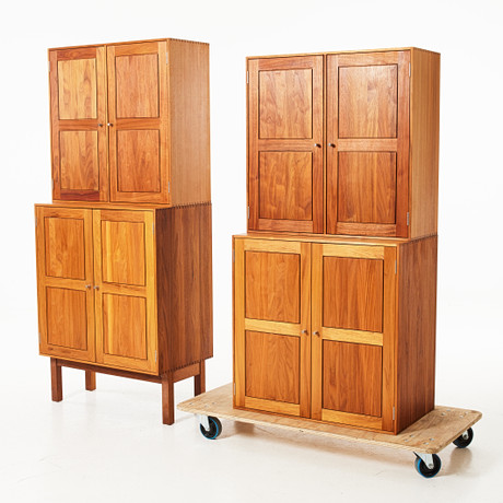 CABINET MODULES, 4 pcs, wall hung, solid walnut, incl. leg stand, 21st ...