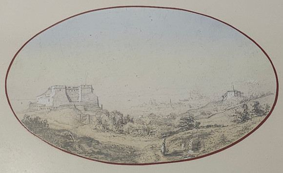 ESCUELA ITALIANA SIGLO XIX. ORIGINAL TEGNING AF ET SLOT I DET SYDLIGE ...