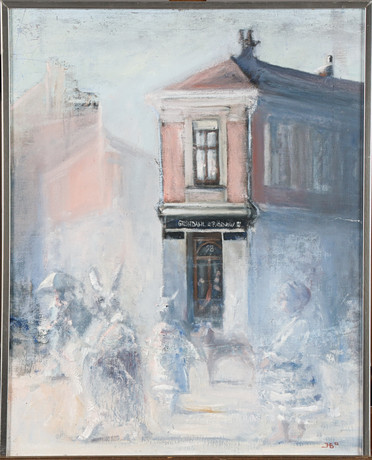 HENRIK BAGER (FÖDD 1948). Composition with house facade, oil on panel ...