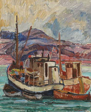 CARL OTTO KJELLGREN. Olja på duk, fiskebåtar, signerad, 1953. Konst ...
