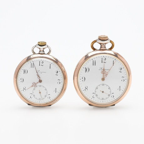 MEN'S POCKET WATCH, 2 PCS, Longines, cylinder case with crown ...