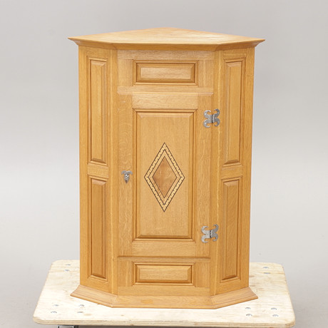 A beech corner cabinet, intarsia, second half of the 20th century ...