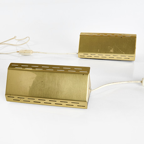 A pair of 1960s bedside lamps. Screens in perforated brass sheet ...