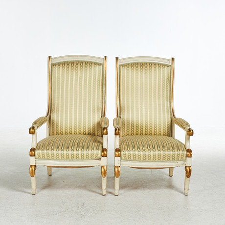 A pair of Empire style armchairs, early 20th century, textile ...