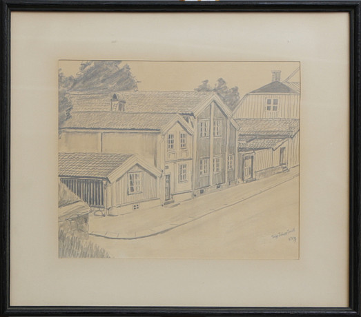 DRAWING, pencil, depicting houses tripp, staircase, trull, Kalmar. Art ...