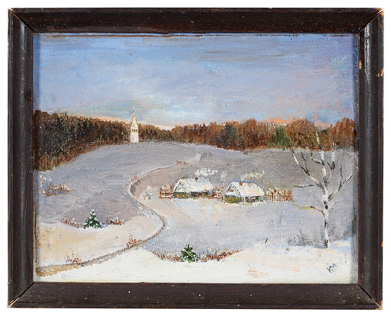 EVGENIY GRIGORYEVITSCH TUMARKIN. ”By i snöigt landskap”. Olja på duk ...