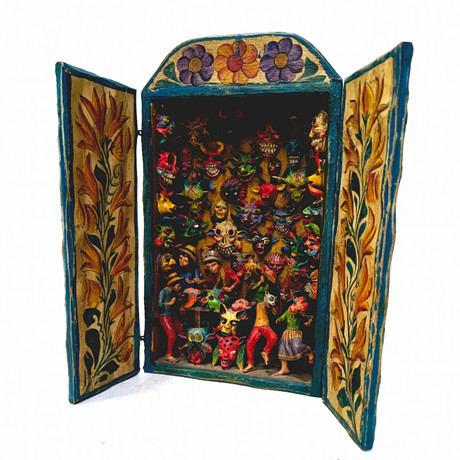 AYACUCHO ALTARPIECE WITH MASKS IN CARVED WOOD. ELEUDORA AND MABILÓN ...