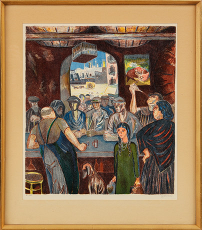 TORSTEN BILLMAN. Figurscen Spanien, färglitografi, signerad och ...