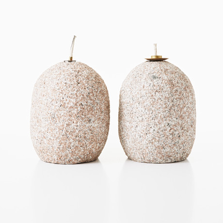 OIL LAMPS, a pair, stone frame with brass holder. Lighting & Lamps ...