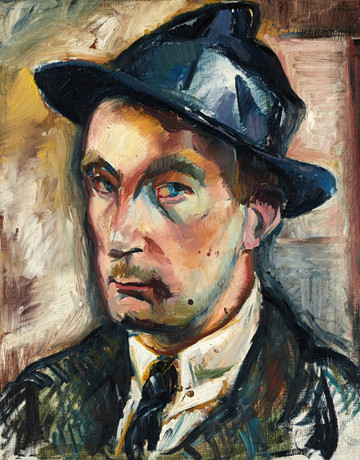 BERTIL LYBECK (1887-1945): Man med slokhat, ,olja på pannå. Konst ...