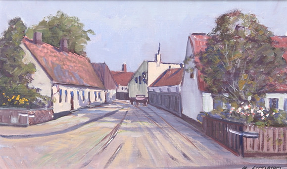 HJALMAR LINDBLOM. Oil on canvas, street environment, signed. Art ...