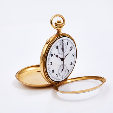 POCKET WATCH, 18k gold, small seconds hand, stopwatch function with ...
