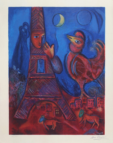 MARC CHAGALL. “Bonjour Paris” lithograph, signed in print and numbered ...