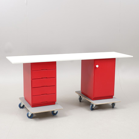 GILLIS LUNDGREN. Skrivbord med hurtsar, 3 delar, "Tore", Ikea, 1970-tal ...