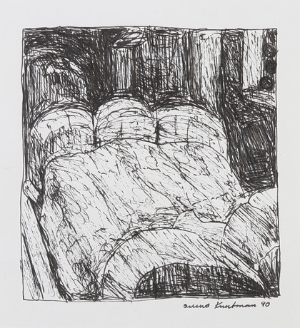 BRUNO KNUTMAN (1930-2017). Tusch. Signerad och daterad -90. "Sovrummet ...