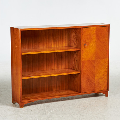 A bookcase, circa 1940s, removable shelves, cabinet with back shelves ...